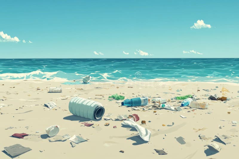 Pollution on Beach with Plastic Waste and Ocean in Background Stock ...