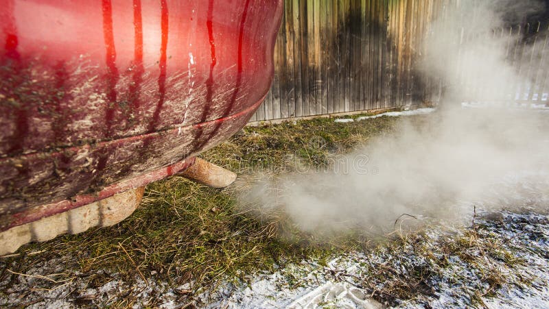 Pollution with Car Smoke on the Grass. Stock Photo - Image of traffic ...