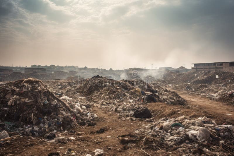 Pollution Concept. Garbage Dump at Sunset Stock Illustration ...