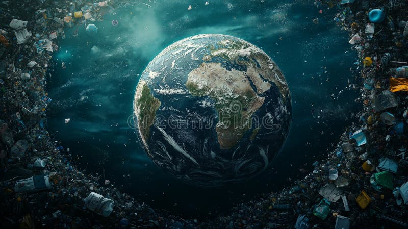 Pollution Concept Image. the World on the Water among the Plastic ...