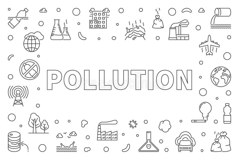 Pollution Concept Outline Horizontal Minimal Banner - Vector ...