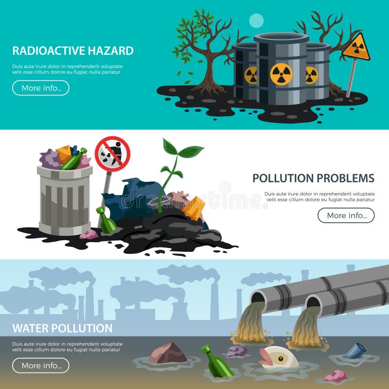 Pollution Ecology Flat Banners Stock Vector - Illustration of dump ...