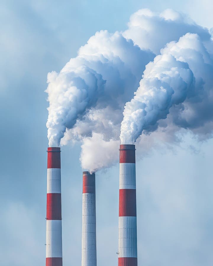Pollution Evident in Industrial Smokestacks Against a Clear Blue Sky ...