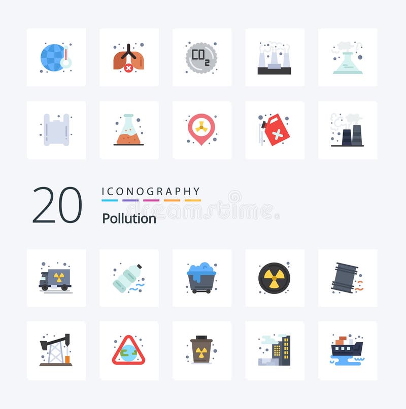 20 Pollution Flat Color Icon Pack Like Pollution Environment Pollution Barrels Radioactive Stock ...