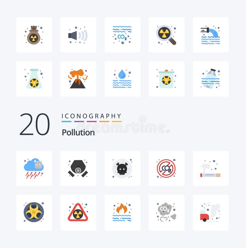 20 Pollution Flat Color Icon Pack Like Waste Pollution Poisonous Gas Pollution Stock Vector ...