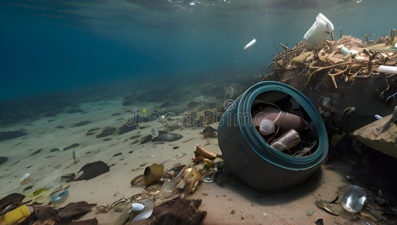 Pollution and Garbage in the Ocean or Sea Stock Illustration ...