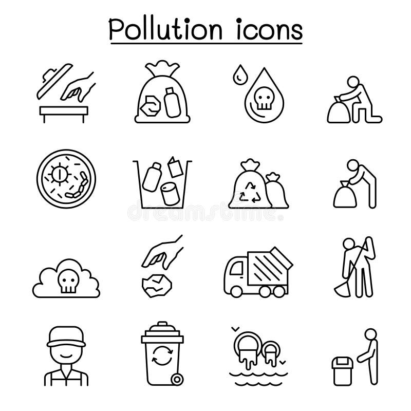Air Pollution Icon Set in Thin Line Style Stock Vector - Illustration ...