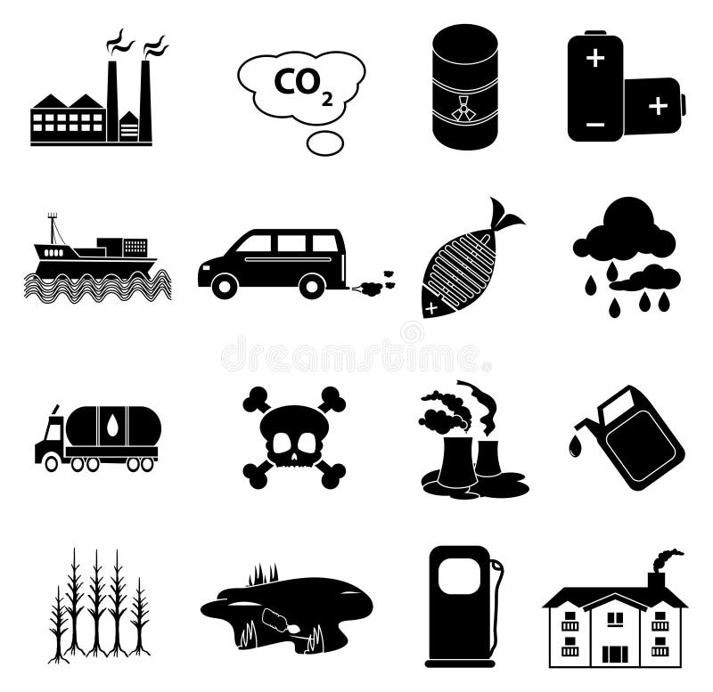 Pollution Icons Set stock vector. Illustration of chemical - 49171610