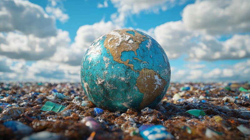 Pollution Impact on Earth: a Globe Surrounded by Plastic Waste Stock ...