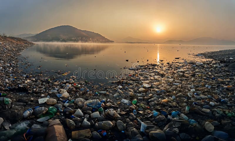Pollution Impact on Serene Lakeside: Plastic Waste and Environmental ...