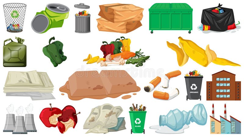 Pollution, Litter, Rubbish and Trash Objects Isolated Stock Vector ...