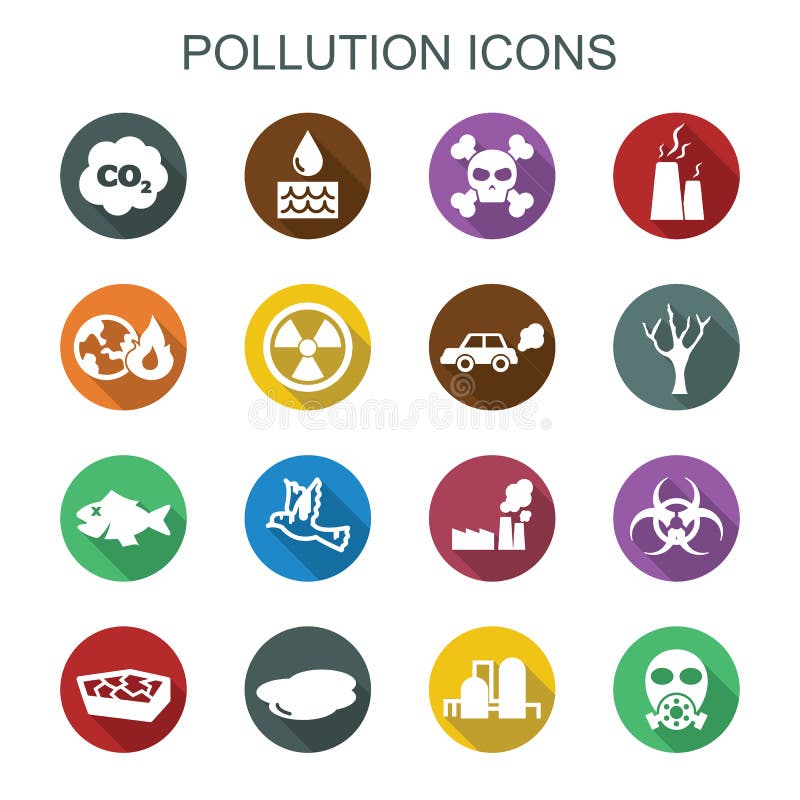Pollution Long Shadow Icons Stock Vector - Illustration of died ...