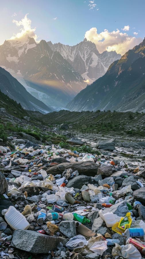 Pollution in Mountain Landscape with Plastic Waste Stock Image - Image ...