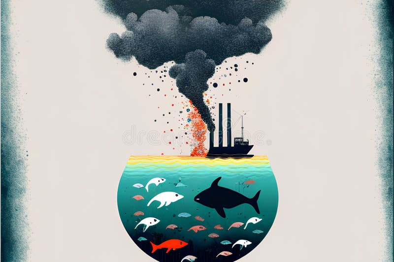 Pollution of the Ocean. Global Warming Concept. Vector Illustration ...