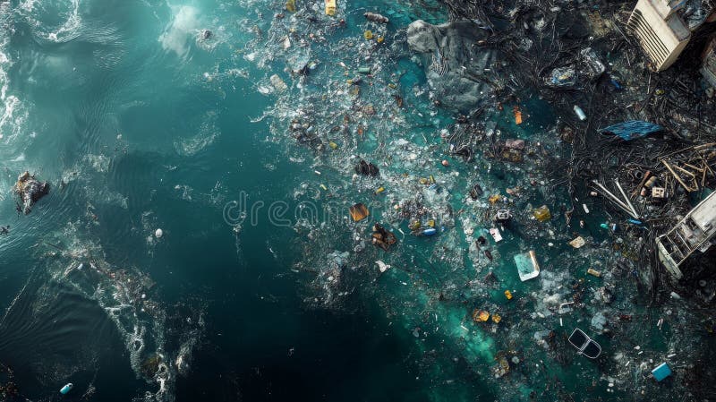 Pollution in Ocean Surface with Debris and Waste Materials Stock ...