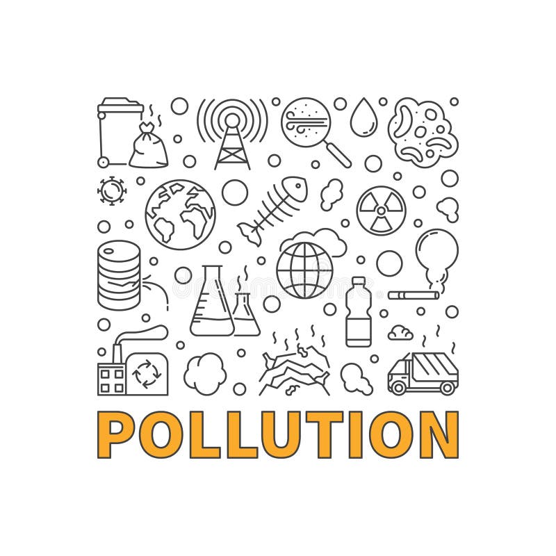 Pollution Outline Banner - Vector Concept Linear Illustration Stock ...