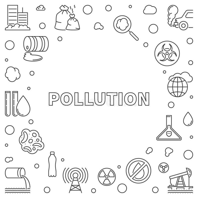 Air Pollution Outline Horizontal Banner - Vector Illustration Stock ...