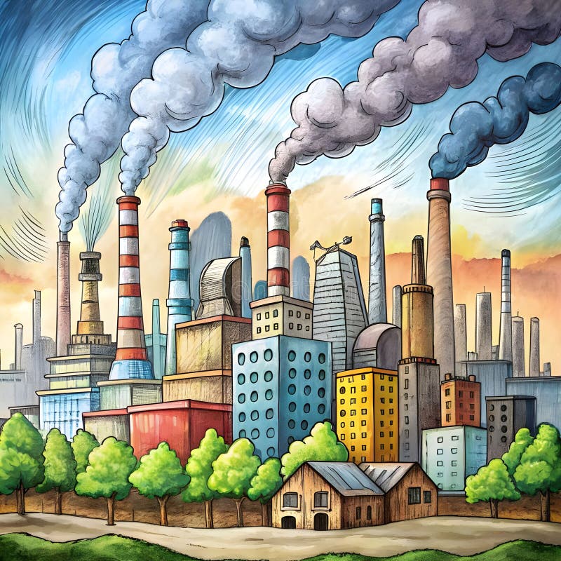 Pollution Pictures Drawing with Hand Stock Illustration - Illustration ...