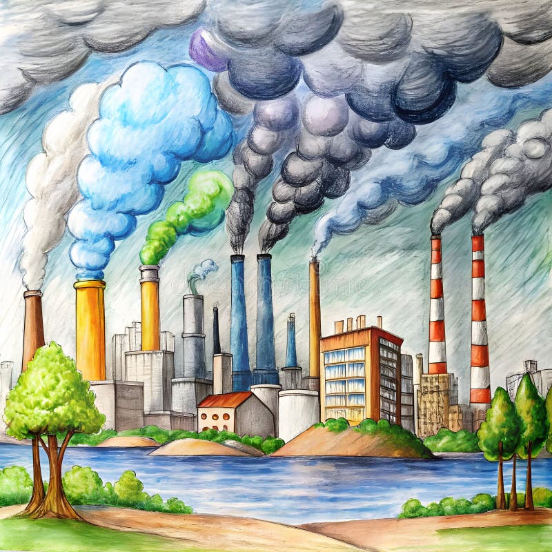 Pollution Pictures Drawing with Hand Stock Illustration - Illustration ...