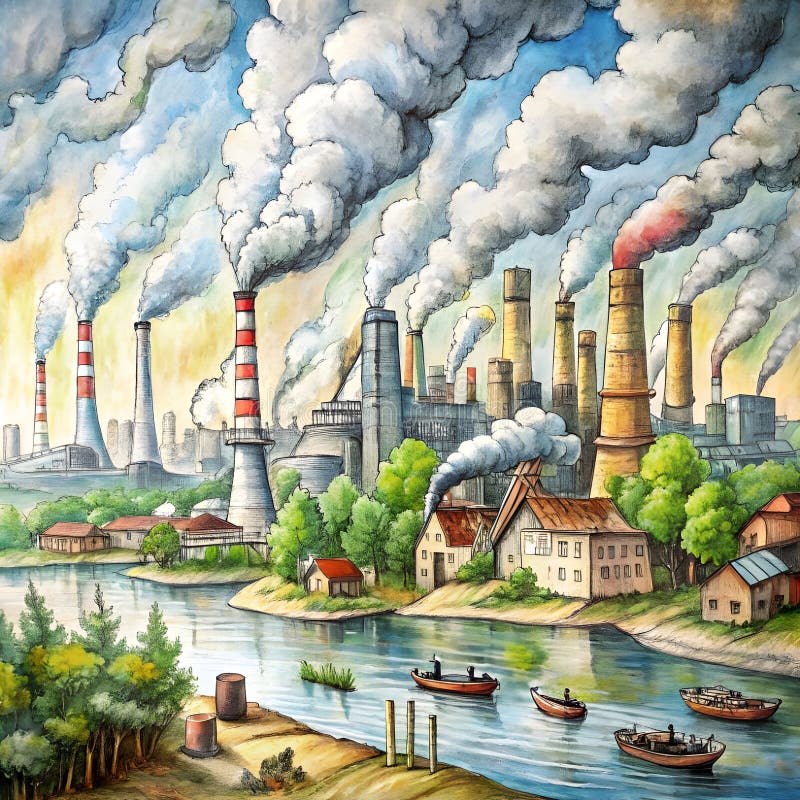 Pollution Pictures Drawing with Hand Stock Illustration - Illustration ...