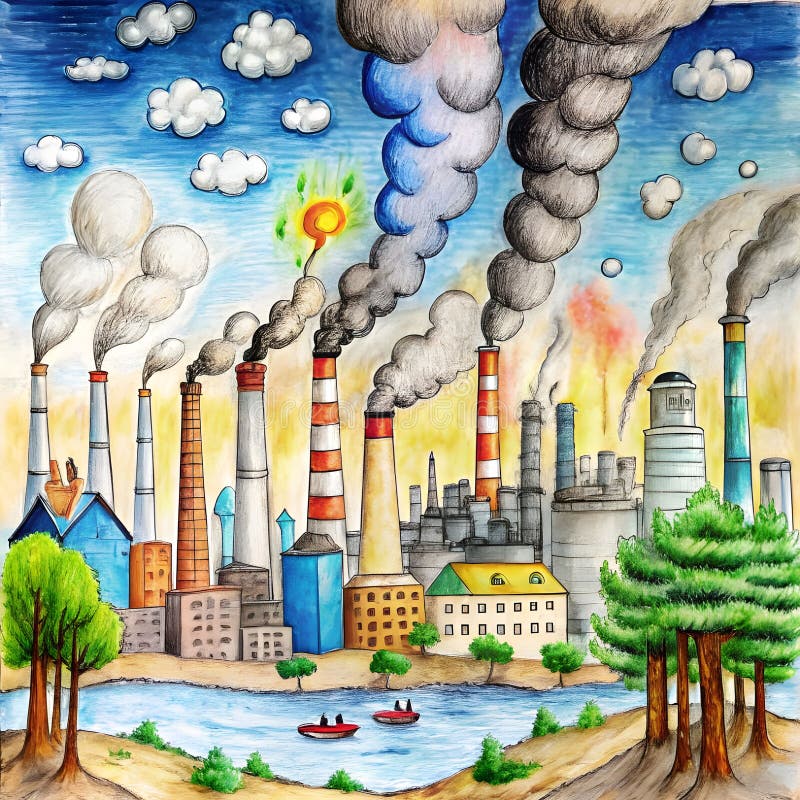 Pollution Pictures Drawing with Hand Stock Illustration - Illustration ...