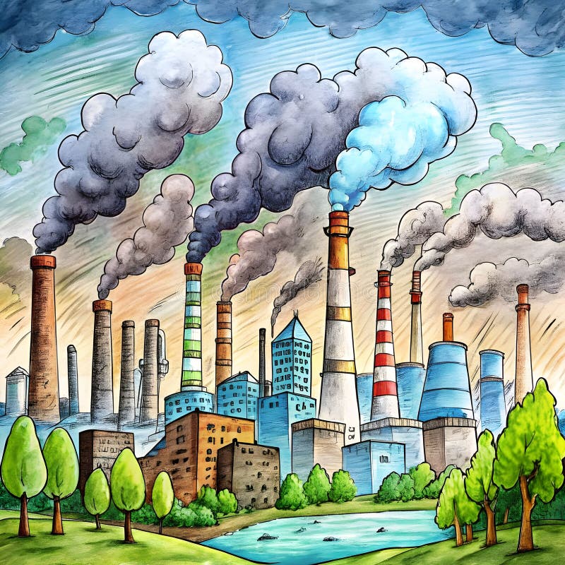 Pollution Pictures Drawing with Hand Stock Illustration - Illustration ...