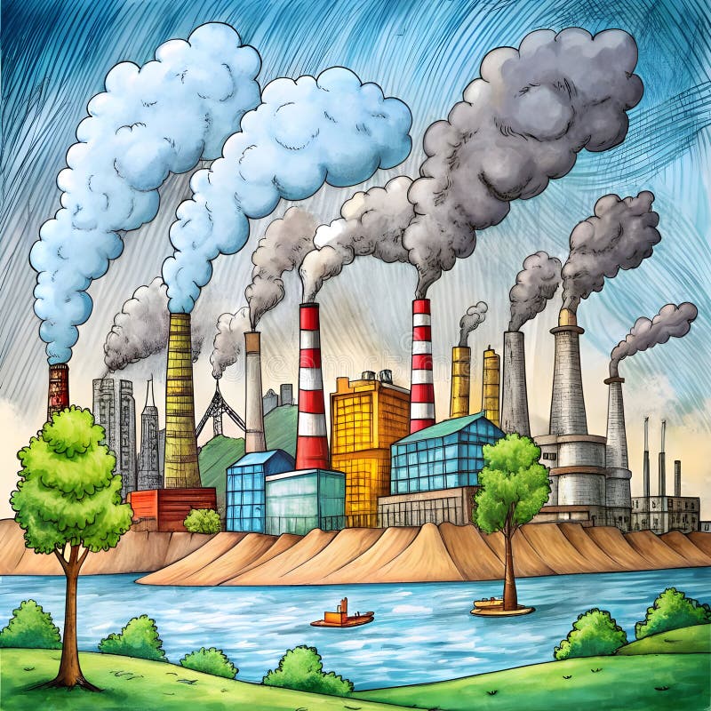 Pollution Pictures Drawing with Hand Stock Illustration - Illustration ...