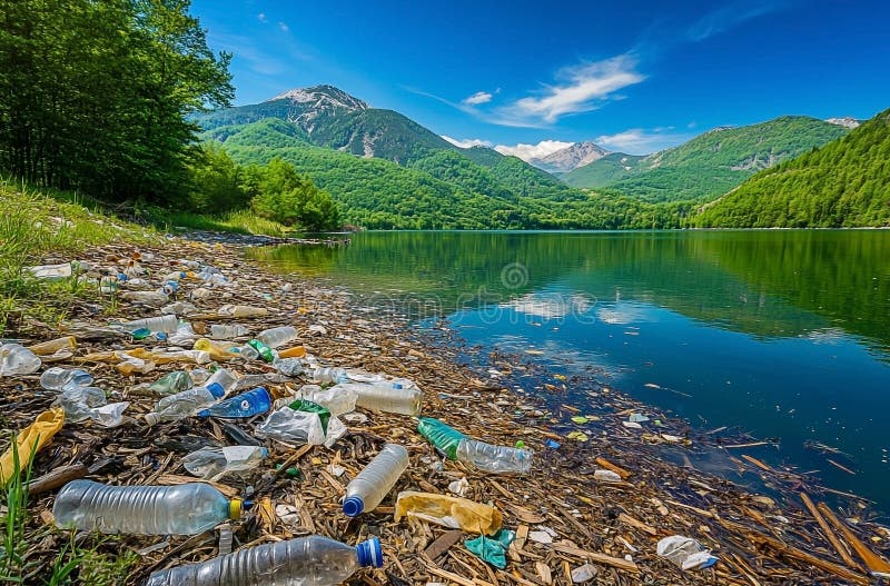 Pollution in Pristine Nature Trash and Plastic Debris Floating on Lake ...