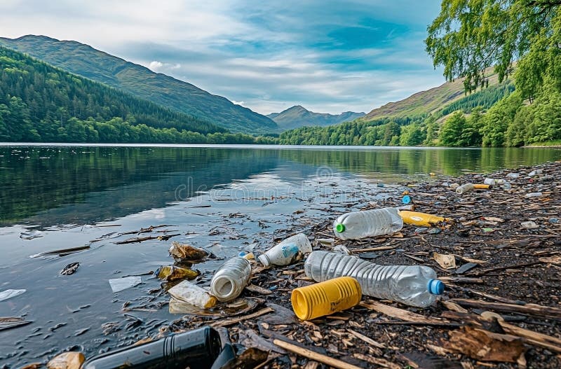 Pollution in Pristine Nature Trash and Plastic Debris Floating on Lake ...