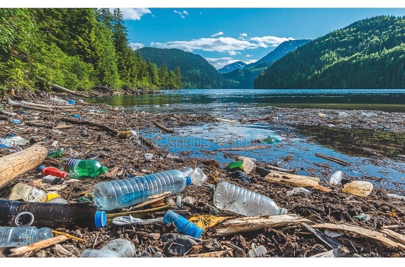 Pollution in Pristine Nature Trash and Plastic Debris Floating on Lake ...