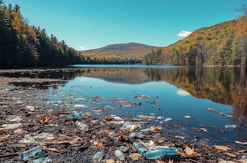 Pollution in Pristine Nature Trash and Plastic Debris Floating on Lake ...