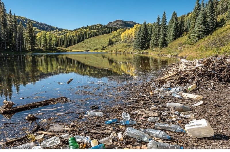 Pollution in Pristine Nature Trash and Plastic Debris Floating on Lake ...