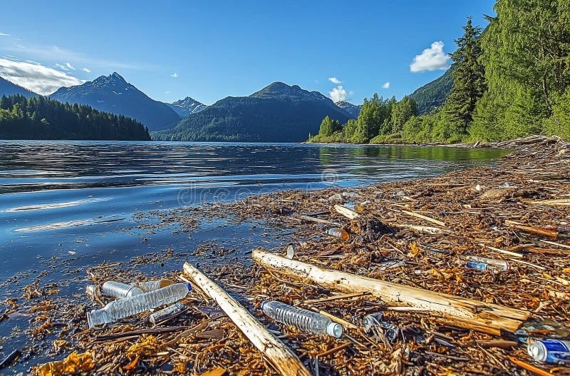 Pollution in Pristine Nature Trash and Plastic Debris Floating on Lake ...