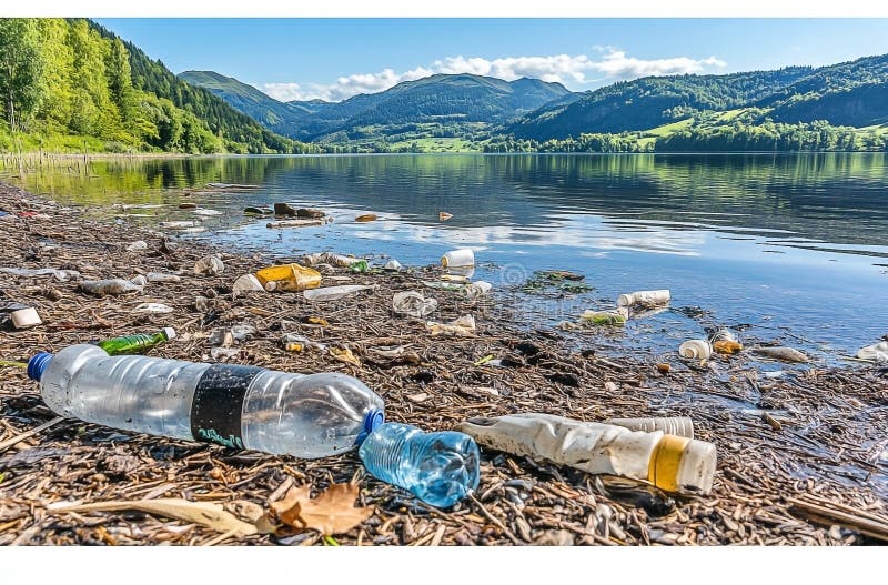 Pollution in Pristine Nature Trash and Plastic Debris Floating on Lake ...