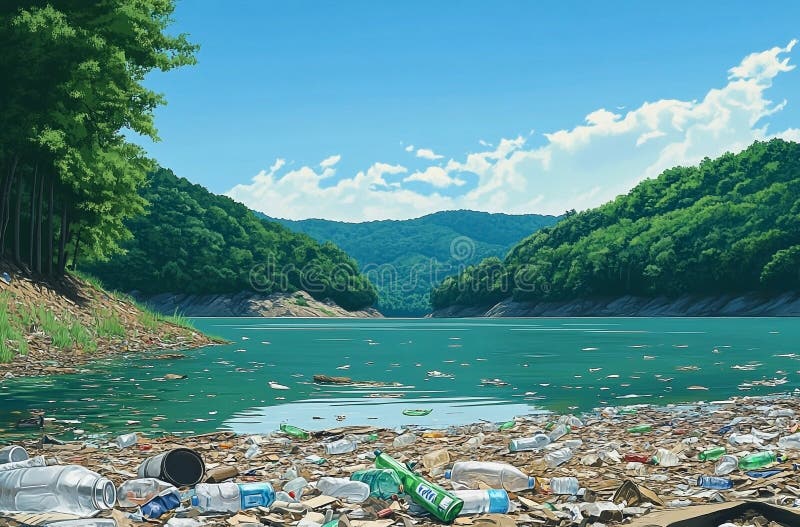 Pollution in Pristine Nature Trash and Plastic Debris Floating on Lake ...