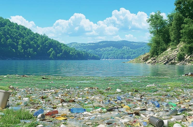 Pollution in Pristine Nature Trash and Plastic Debris Floating on Lake ...