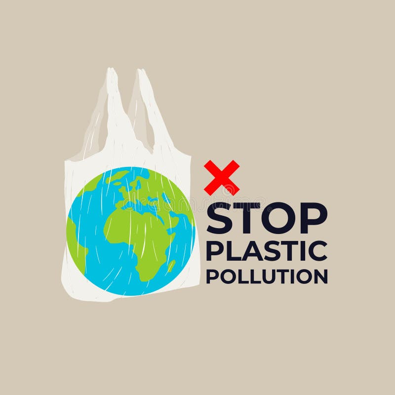 Pollution Problem Concept. Vector Illustration of Earth in Plastic Bag ...