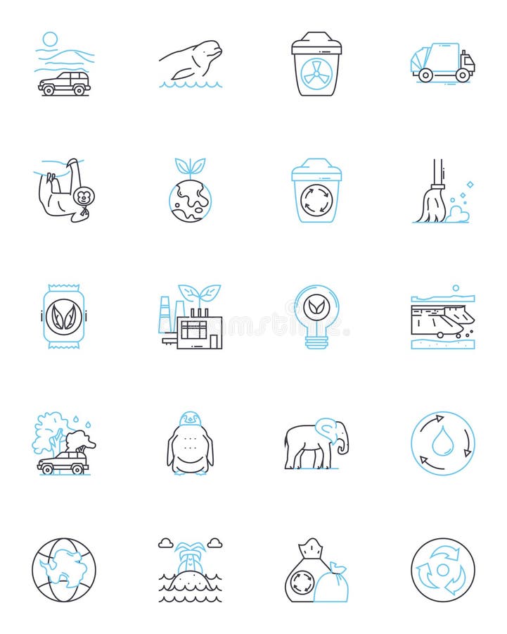 Pollution Problems Linear Icons Set. Smog, Landfill, Deforestation ...