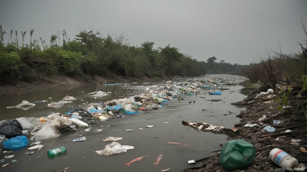 Pollution on the River. Garbage and Trash Around and in the Water Stock ...