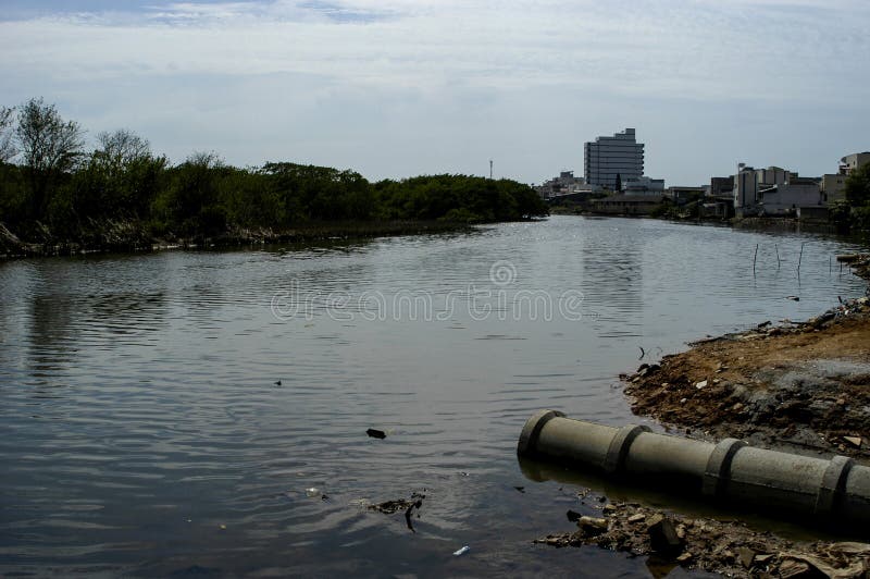 Pollution of Rivers with Sewage and Plastic Waste. Stock Photo - Image ...
