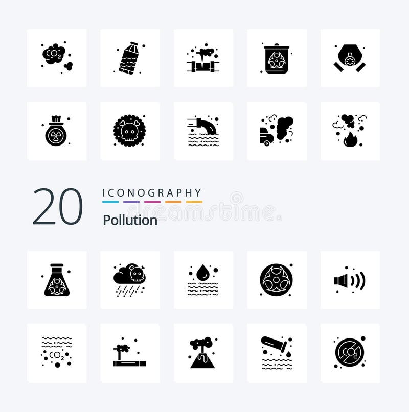 20 Pollution Solid Glyph Icon Pack Like Pollution Gas Leak Waste Hazard ...