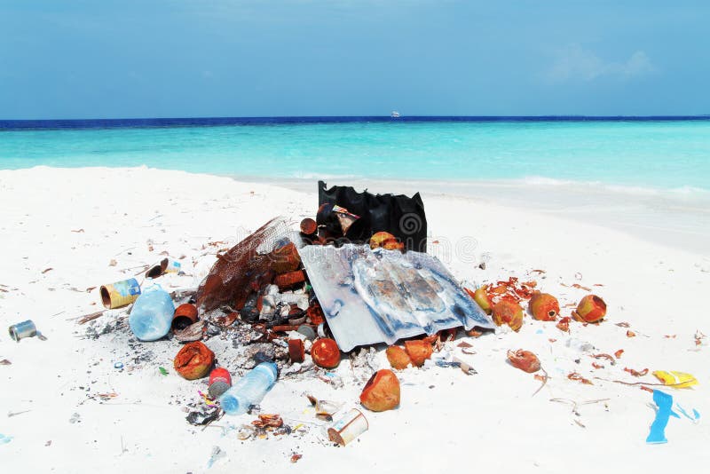 Pollution on a Tropical Beach Stock Image - Image of away ...