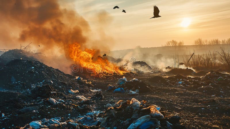 Pollution and Waste Burning at Landfill Site Stock Image - Image of ...