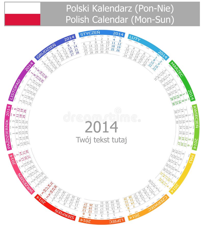 Polnischer Kalender Montag-Sun Des Kreis-2014 Vektor Abbildung ...