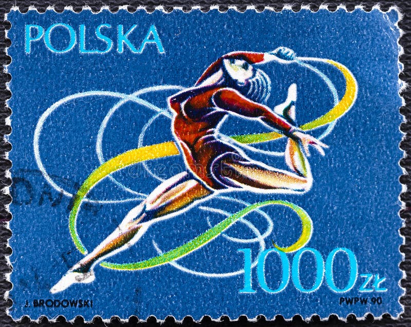 POLSKA -CIRCA 1990: Old Polska Stamp Sport Games. Editorial Image ...