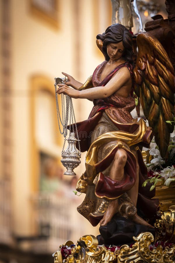 Polychromed Figure in a Golden Throne during a Procession of Holy Week ...