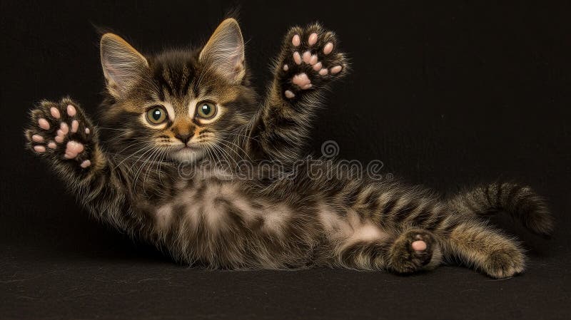 Polydactyl Kitten Playful Studio Black Background Stock Photo - Image ...