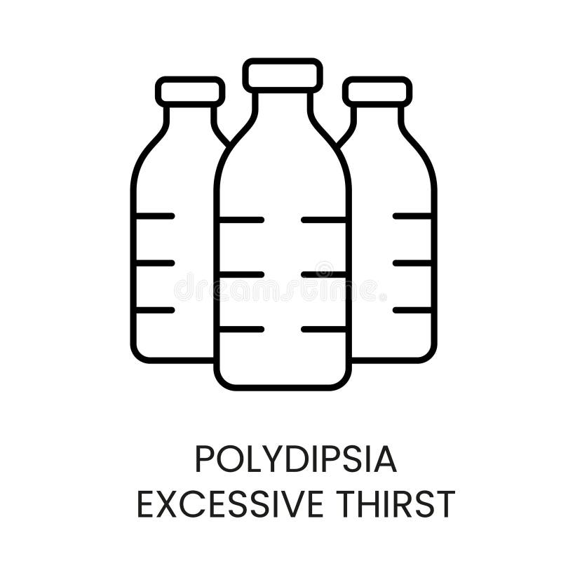 Polydipsia Excessive Thirst, Symptom in Diabetes Vector Line Icon with ...