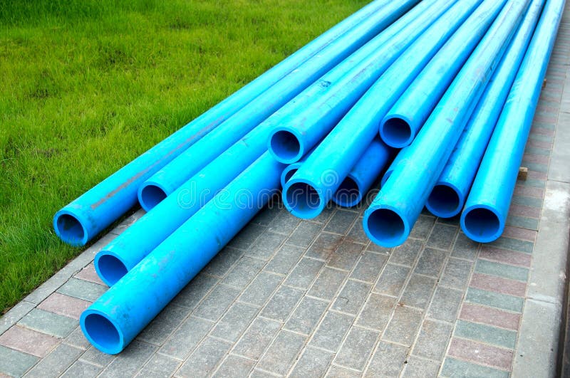 Blue PVC Plastic Pipes and Fittings Used for Underground Water Supply ...