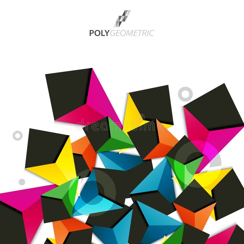 Polygeometric Colorful Abstract Background with Stacked Hatched Objects ...